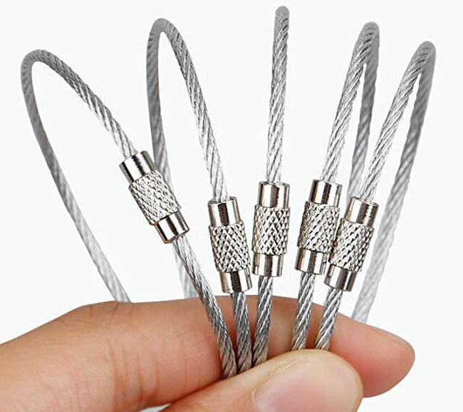 Nylon Stainless Steel Wire Rope Keychain TPU Cable Key Ring